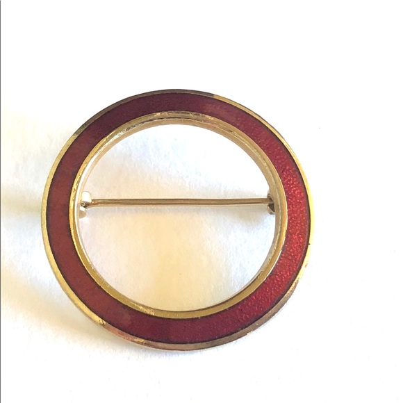 Jewelry | Vintage Red Enamel Gold Circle Brooch Pin | Poshmark